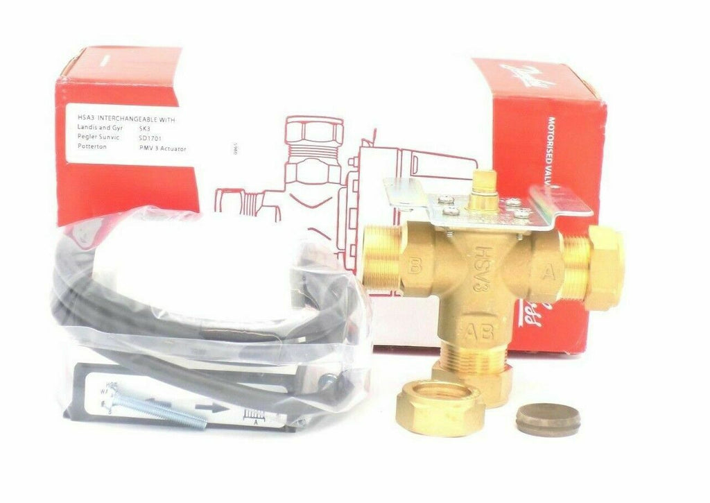 DANFOSS CENTRAL HEATING 3 PORT MOTORISED VALVE 22MM 4 WIRE HEAD AND BO